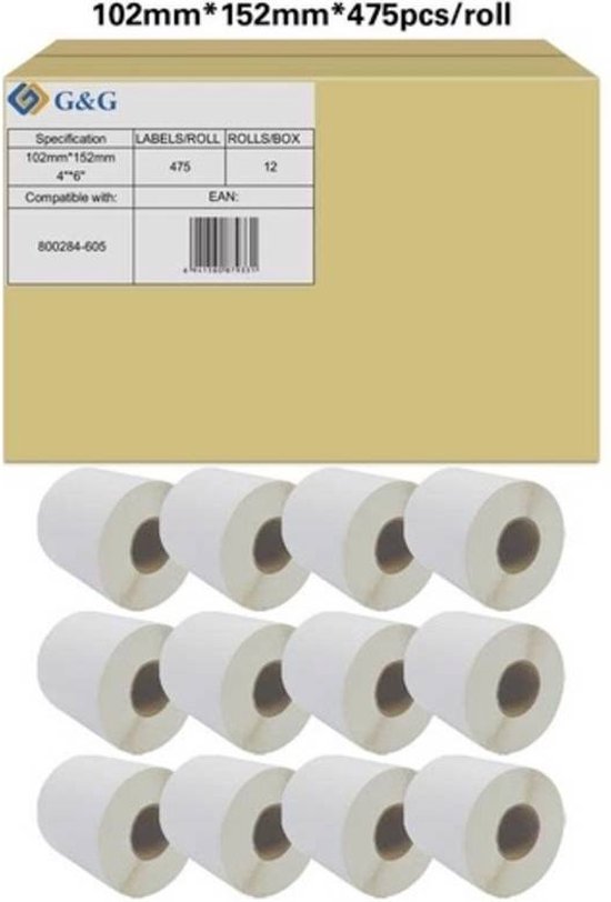 G&G Rol met etiketten 102 x 152 mm Papier Wit 12 rol/rollen Permanent ...