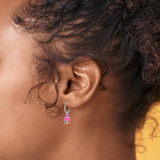 Oorbellen meisje | Zilveren kinderoorbellen | Zilveren oorringen met hanger, kleurige... | bol