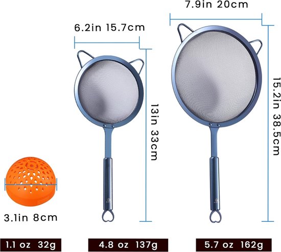 Roestvrijstalen zeefset - 1 grote pastasteef + 1 kleine extra fijne ...