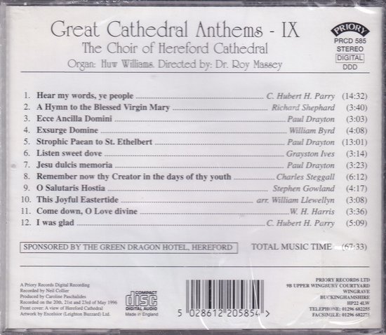Great Cathedral Anthems Ix The Choir Of Hereford Cathedral Olv Dr Roy Massey Bol