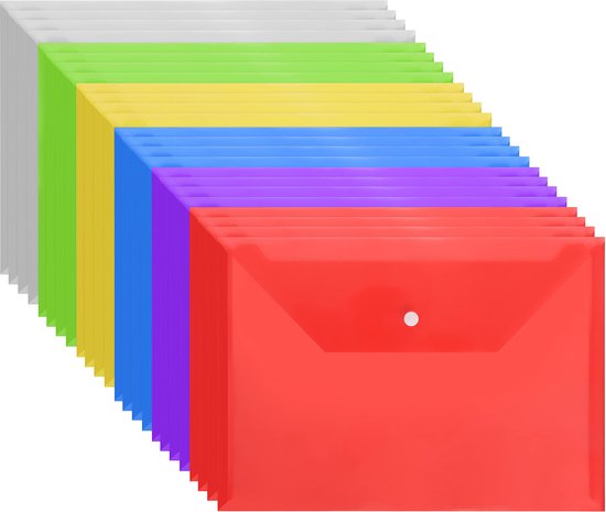 Belle Vous 24 Pak A4 Helder Plastic Mappen – Geassorteerde Kleuren Poly ...