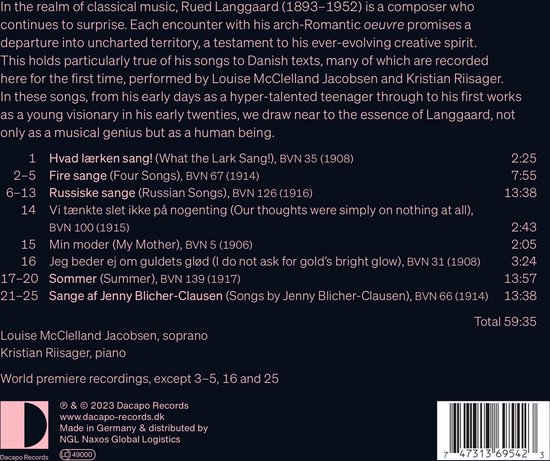 Kristian Riisager & Louise McClelland Jacobsen - Langgaard: Songs (CD ...