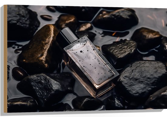 Hout - Parfum - Stenen - Flesje - Nat - 90x60 cm - 9 mm dik - Foto op ...
