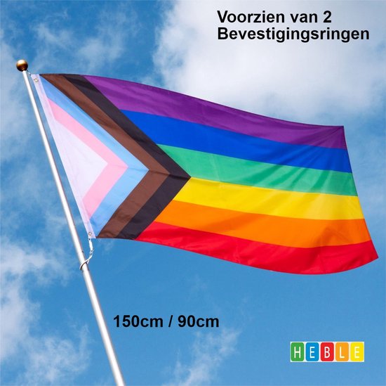 Grote Progress Pride Vlag 90x150cm - Vlag Regenboog LGBTQ+ Pride Vlag - van Heble® *** | bol