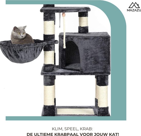 MIRA Home - Krabpaal - Kattenpaal - Zwart - Hout - 55x40x138cm | bol