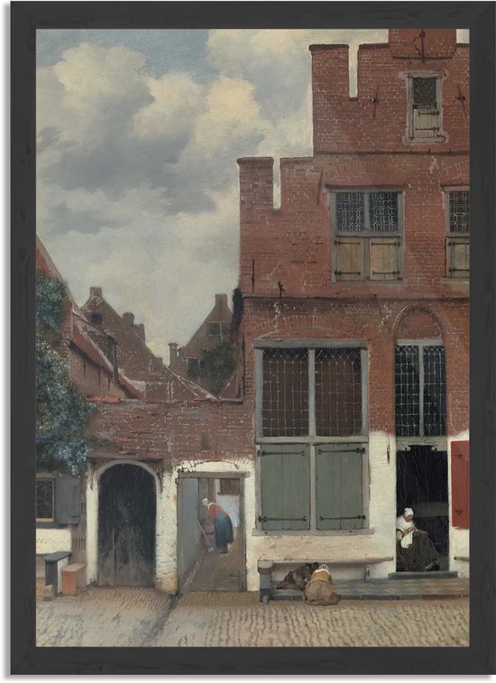 Poster Johannes Vermeer Gezicht op huizen in Delft 1658 Rechthoek Verticaal Met Lijst... | bol