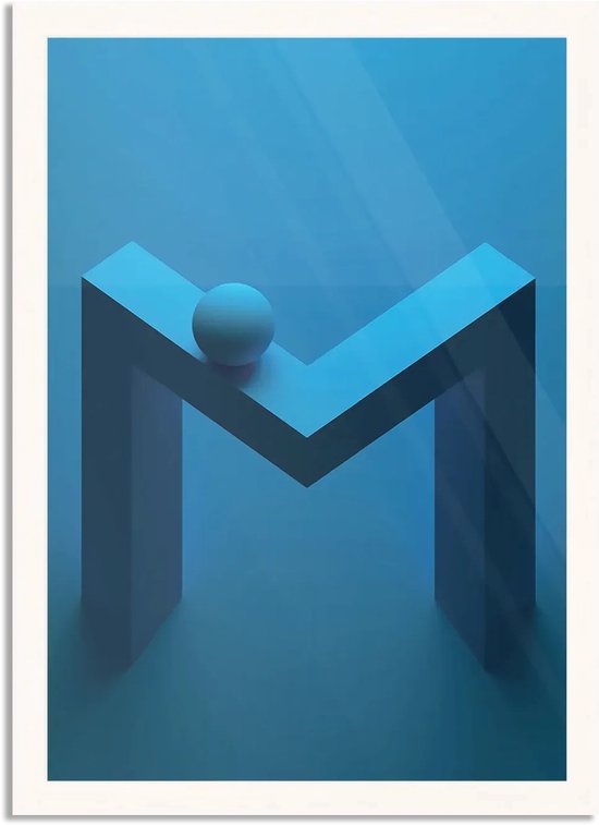 Poster Letter M Rechthoek Verticaal Met Lijst XL (50 X 70 CM) - Witte ...