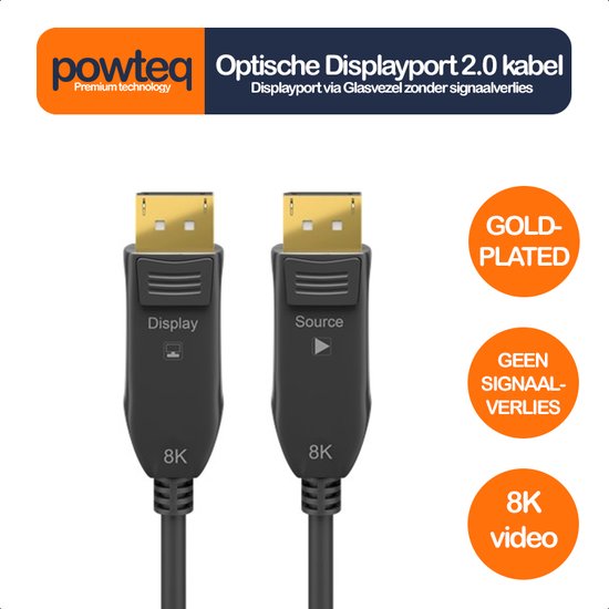 Powteq premium - Câble AOC displayport 2.0 - 50 mètres - 8K Ultra HD à ...