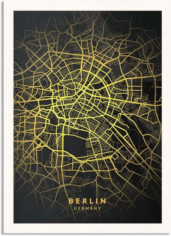 Poster Berlin Plattegrond Zwart Geel Rechthoek Verticaal Met Lijst M ...