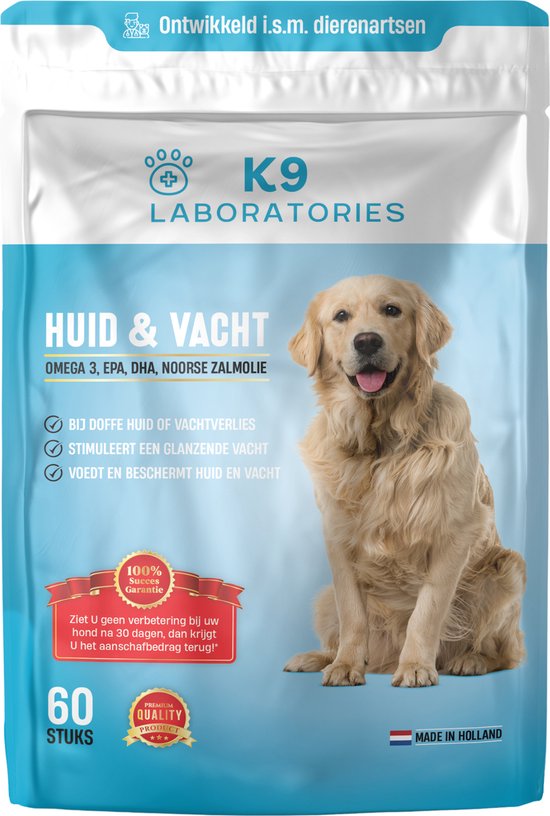Huid & vacht Hond - Omega 3-6-9 - 60 stuks - Kauwsnack - Voor gezonde ...