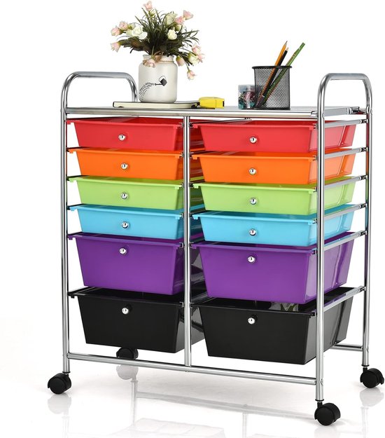 Rolwagen met 12 stapelbare laden, ladewagen rolcontainer met metalen ...