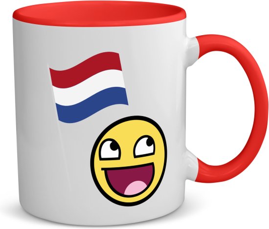 Akyol - nederlandse vlag smiley koffiemok - theemok - rood - Nederland ...