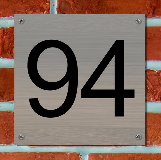 Huisnummerbord RVS Deluxe - Nummer 94 - 12 x 12 cm - incl. set voor ...