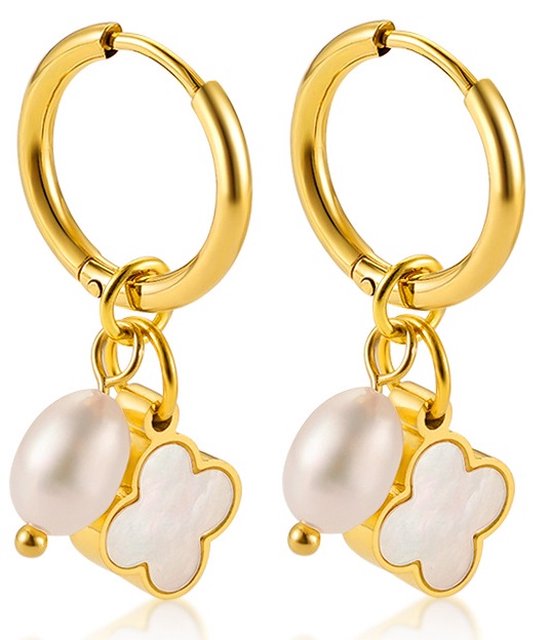 Oorbellen - Klaver en Parel - Oorringen - RVS - 2,8 cm - Goudkleurig | bol.