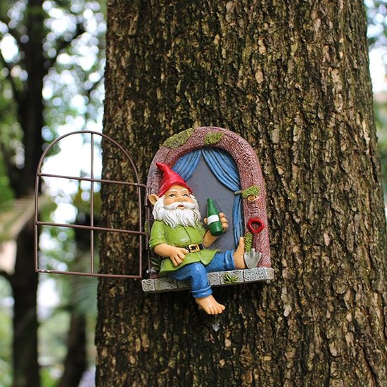 Dronken kabouter, boomsculptuur, tuindecoratie voor buiten, ornamenten ...