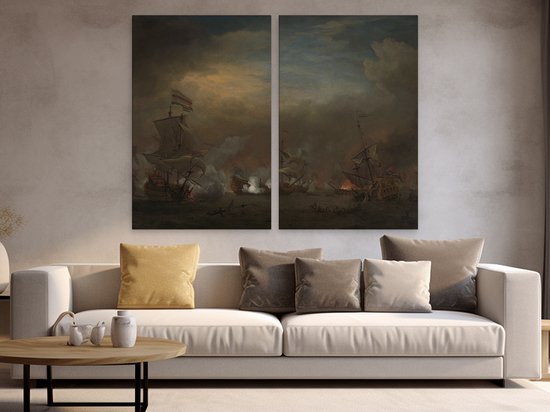 Artaza Canvas Schilderij Tweeluik Gevecht tijdens de Zeeslag bij ...