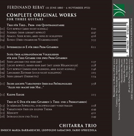 Chitarra Trio - Ferdinand Rebay: Complete Original Works For Three ...