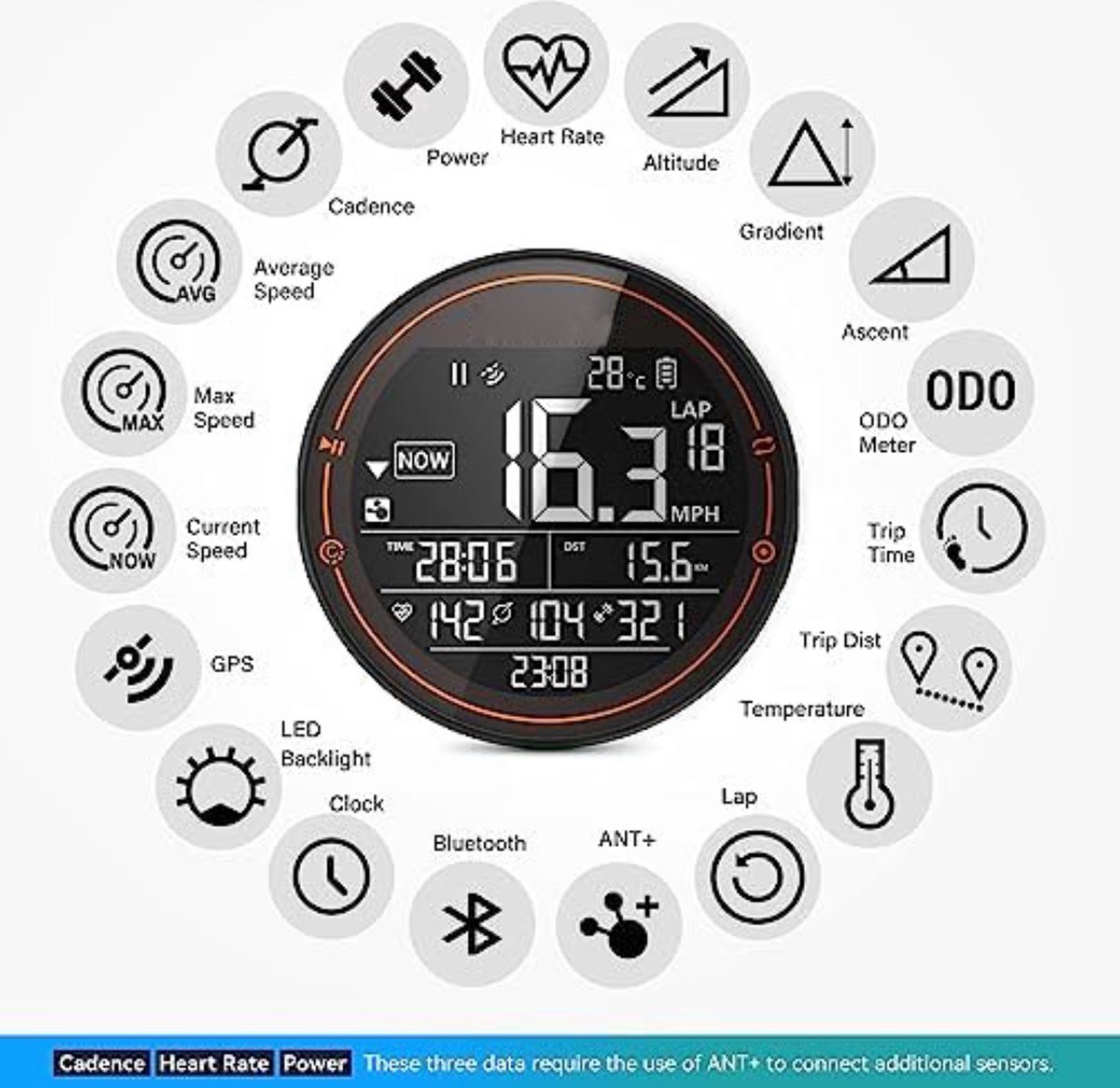 Kilometerteller Fiets - Fietscomputer Draadloos - Snelheidsmeter Fiets ...