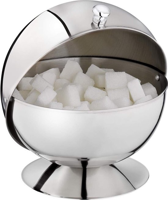 Suikerbol, suikerpot met roldeksel, roestvrijstalen suikerpot met ...