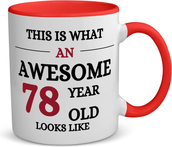 Akyol - an awesome 78 year koffiemok - theemok - rood - Hoera 78 jaar ...