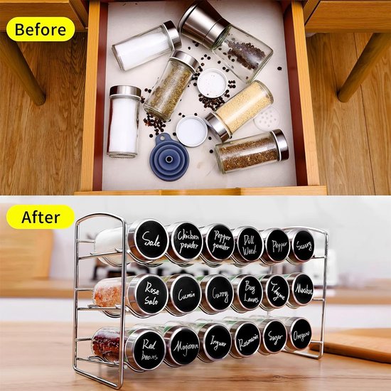 Kruidenrek staand met 18 kruidenpotjes Roestvrijstalen kruidenrek voor het opbergen... | bol