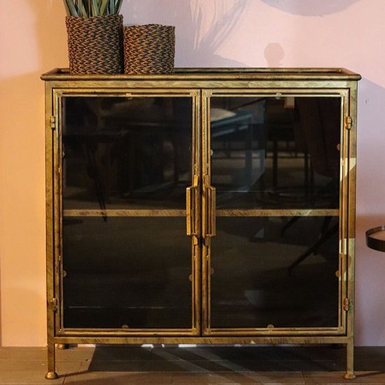 Vitrinekast - Buffetkast industrieel - Boekenkast - Vakkenkast Goud ...