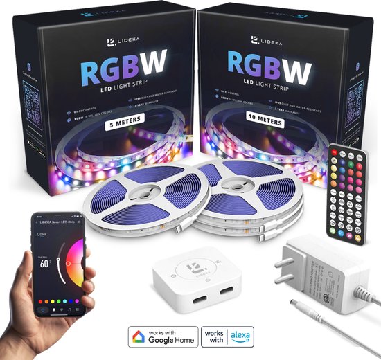 Lideka® - RGBW LED Strip Warm en Koud Wit 10 Meter + RGBW LED Strip 5 Meter -... | bol