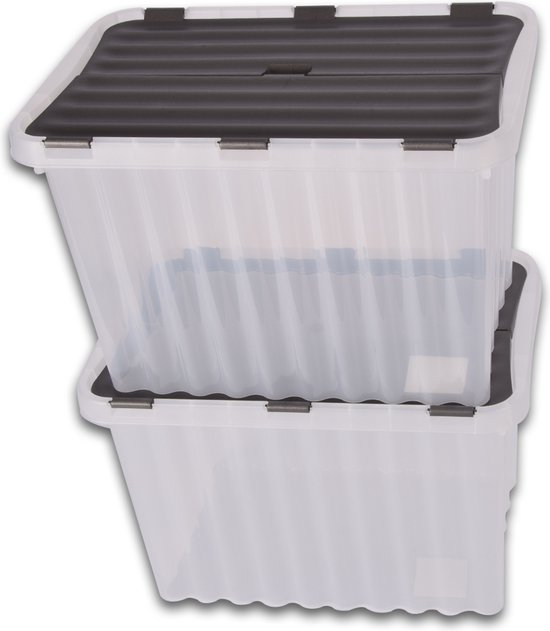 Set van 2 Stapelbare Opbergboxen 25 Liter | Transparant, Waterdicht en ...