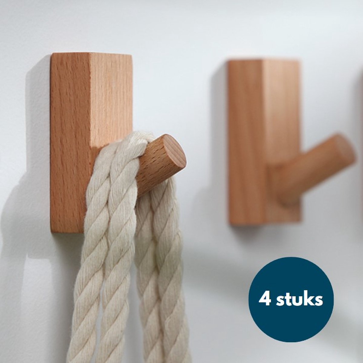 Kapstok haken hout - Teak - Wandhaken - Wandkapstok - Zelfklevende ...