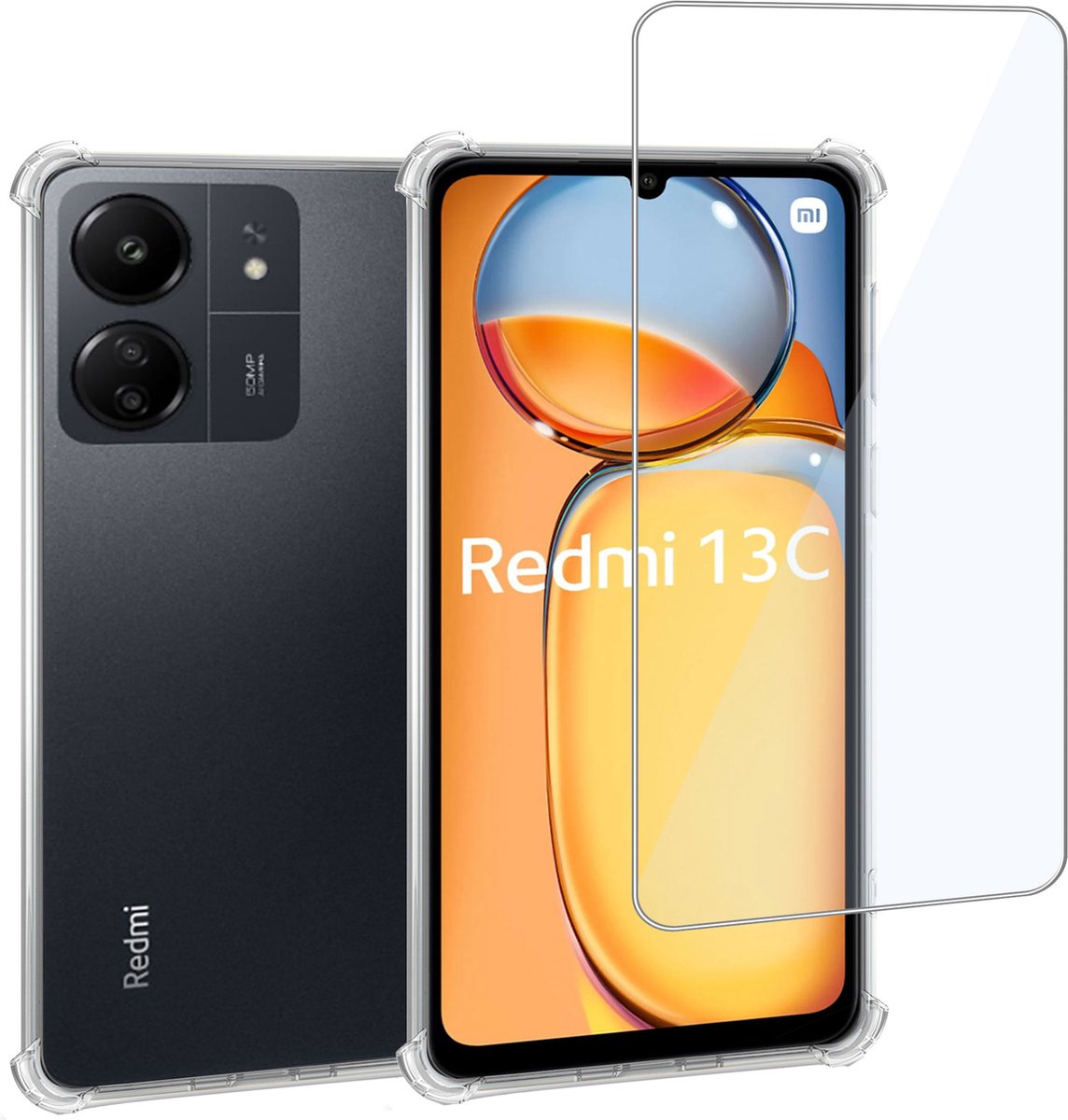 Hoesje + Screenprotector geschikt voor Xiaomi Redmi 13C – Gehard Glas ...