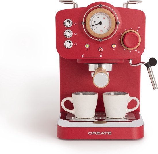 Create Espresso Koffiemachine - 20 bar - 1,25L - Rood - THERA RETRO | bol