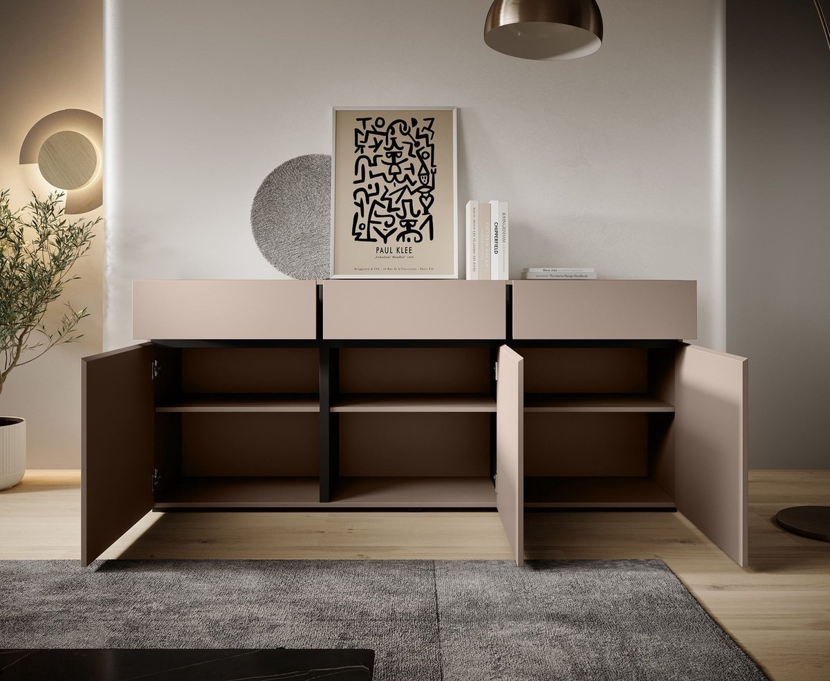 Meubella - Dressoir Cainan - Beige - Zwart - 180 cm | bol