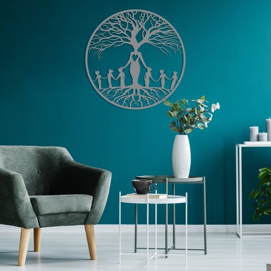 Schitterende metalen stamboom wanddecoratie met 3D effect! Zilver 100 ...