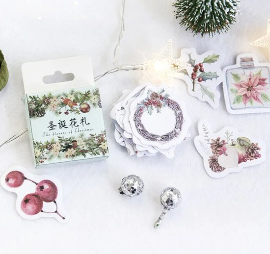 45 Stickers Kerst Rood - A005 - Kerst In Zacht Rode Tinten, Krans ...