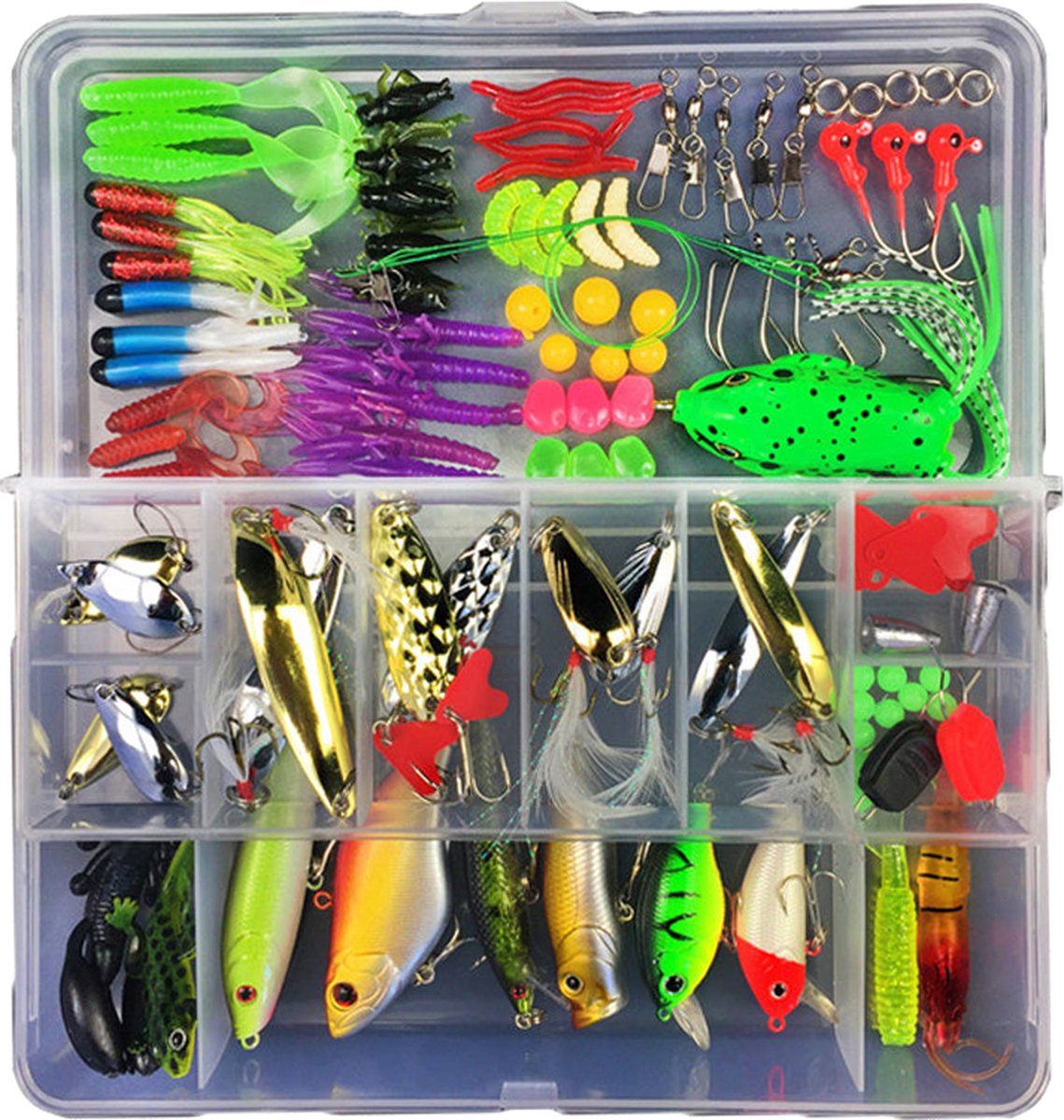 Vis Kunstaas Assortiment 106-delig - Jig Haken + Wormen + Zinkers ...