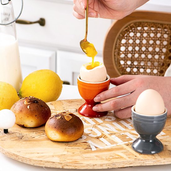 Set van 6 eierdopjes porselein kleurrijk voor elke ontbijttafel Harde en zachtgekookte... | bol
