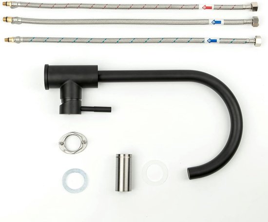 Lagedruk-armatuur, zwart, 360 graden draaibaar, keukenkraan, lage druk, waterkraan... | bol