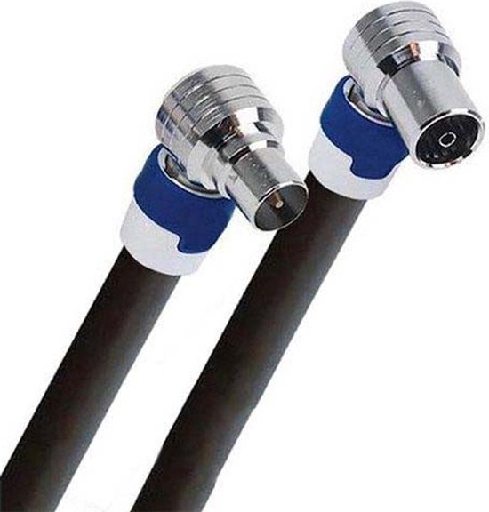 Coax kabel 15 meter - Zwart - Male en Female haakse pluggen - 4K Ultra ...