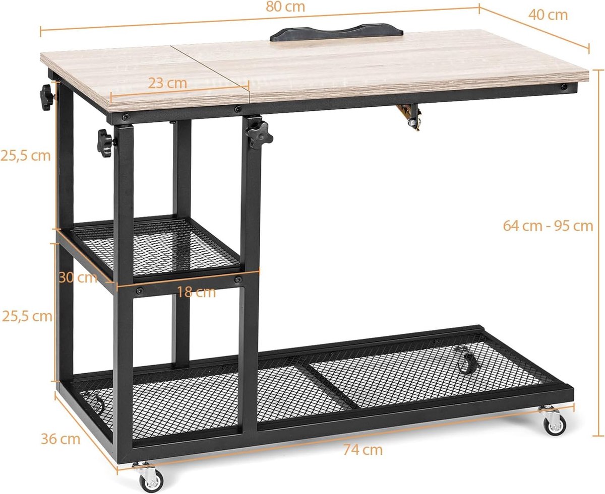 Laptoptafel met in hoogte en hoek verstelbaar, 3 niveaus bijzettafel, C ...