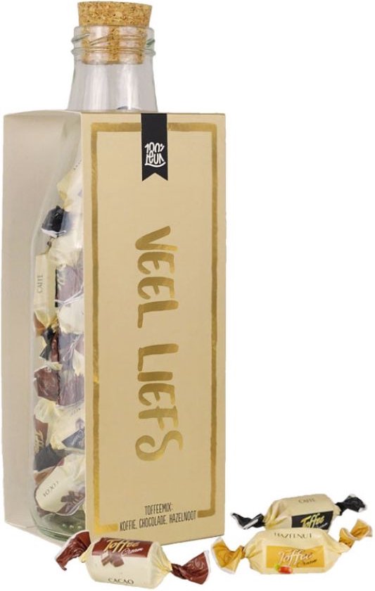 100%LEUK - Snoep Momenten fles - Veel liefs - Leuk cadeau | bol