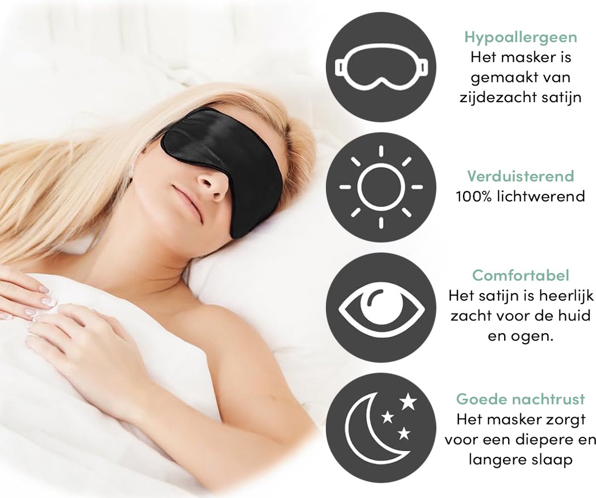 Premium Zijden Slaapmasker + Opbergzakje - 100% Verduisterend Oogmasker ...