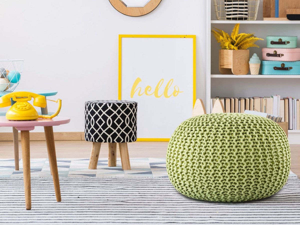 SVJ Poef - 55x55x37 cm - Kunststof - Geel | bol.