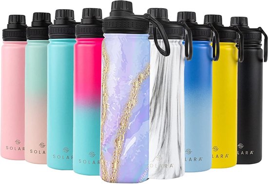 Metalen waterflessen met rietje, 650 ml, Vacuüm geïsoleerde waterfles ...