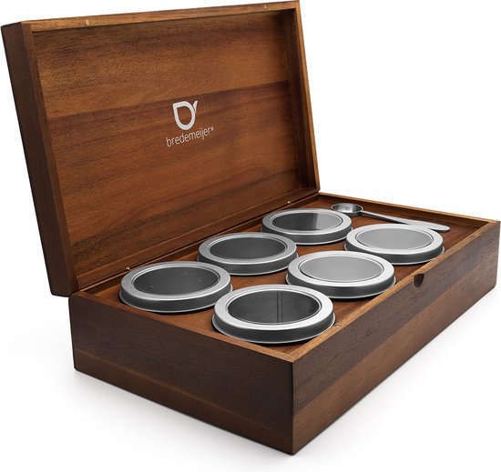 Bredemeijer Theedoos - Losse thee bewaren - Acaciahout - 6 blikjes met ...