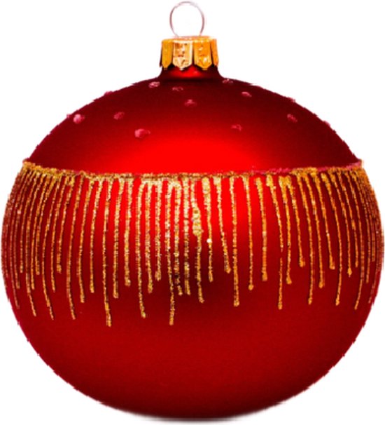 Rode Kerstballen met gouden glitter lijntjes en effen mat rood - Doosje ...