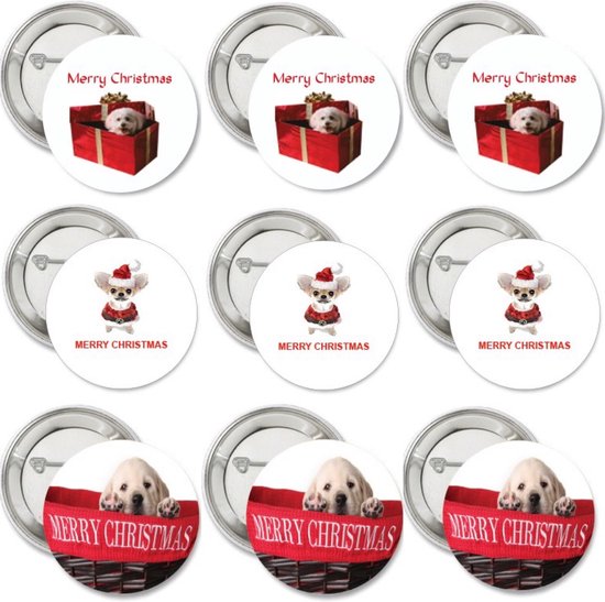 9 Buttons Christmas Dogs - kerst - button - hond - labrador - pup ...