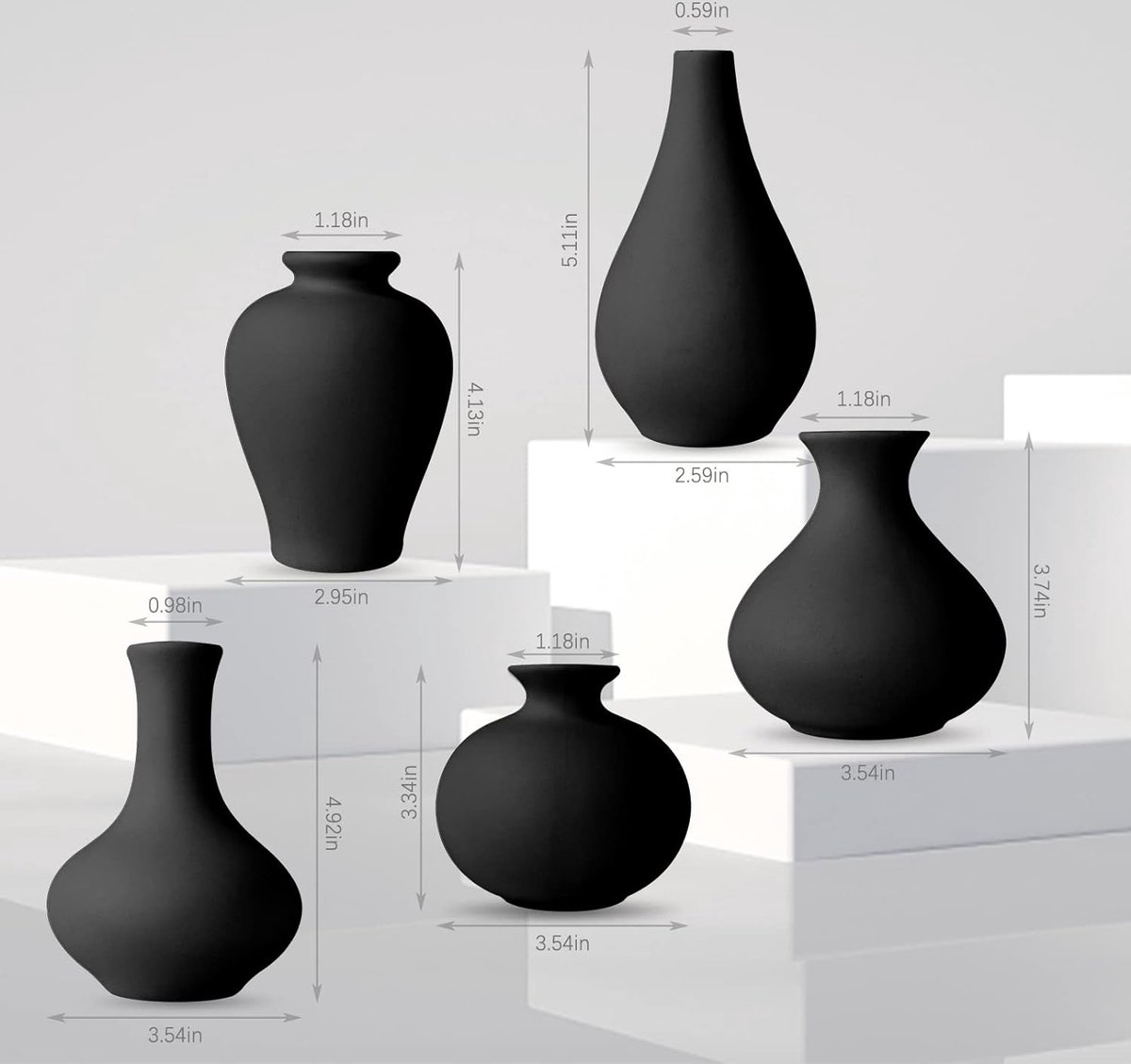 Set de vases en céramique, 5 Mini vases à boutons de fleurs Witte ...