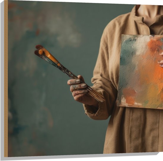 Hout - Schilderij - Kunst - Verf - Kwasten - 80x80 cm - 9 mm dik - Foto ...