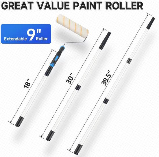 18-delige verfrollerset, verfroller met telescopische stang ...