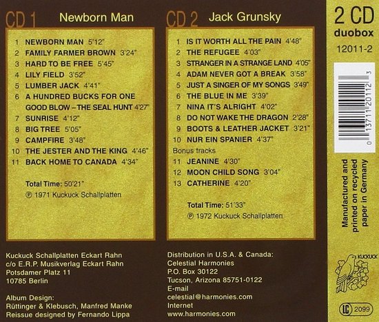 Jack Grunsky - Newborn Man / Jack Grunsky (2 CD), Jack Grunsky | Muziek ...